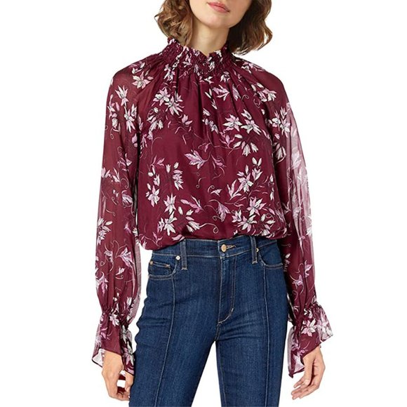 Ramy Brook | Tops | Ramy Brook Floral Printed Keisha Long Sleeve Silk ...
